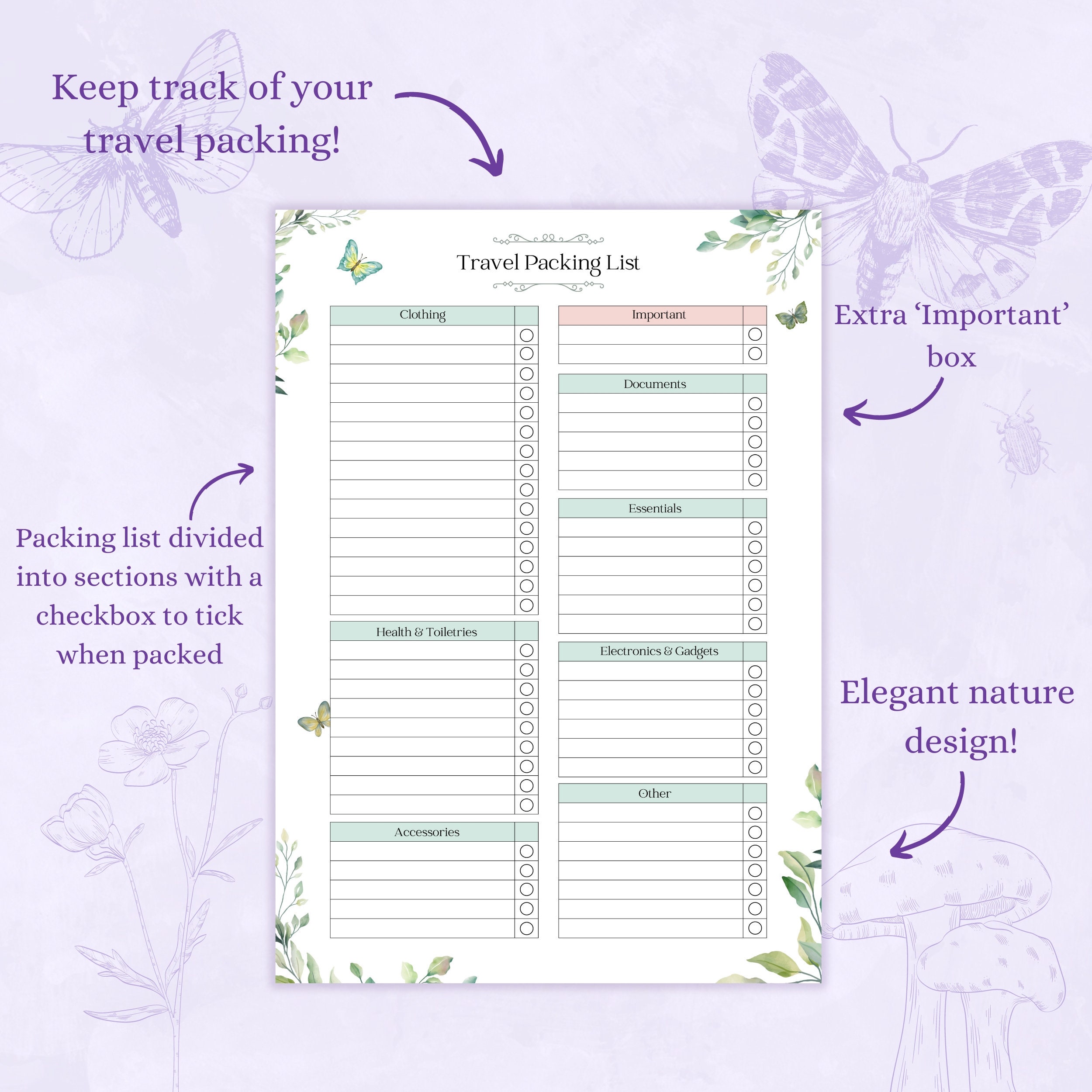 Travel Packing List Printable PDF | Packing Checklist | Travel ...