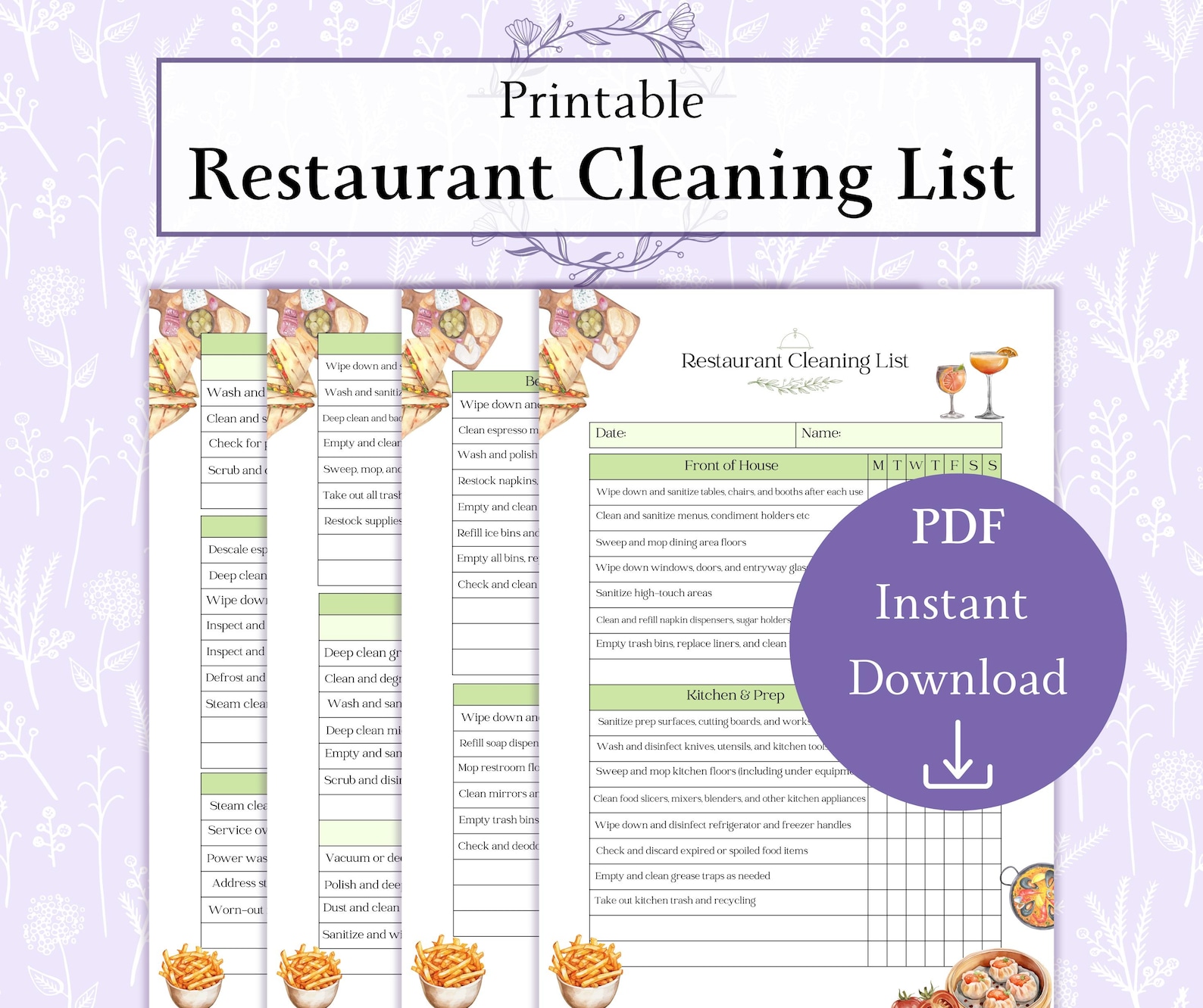 Restaurant Cleaning List Printable PDF | Restaurant Checklist ...