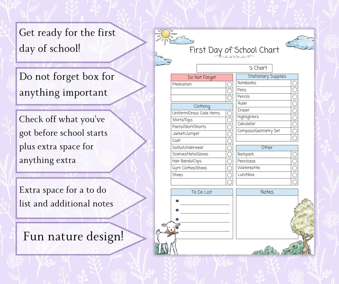 First Day of School Chart Printable PDF | First Day of School Checklist ...