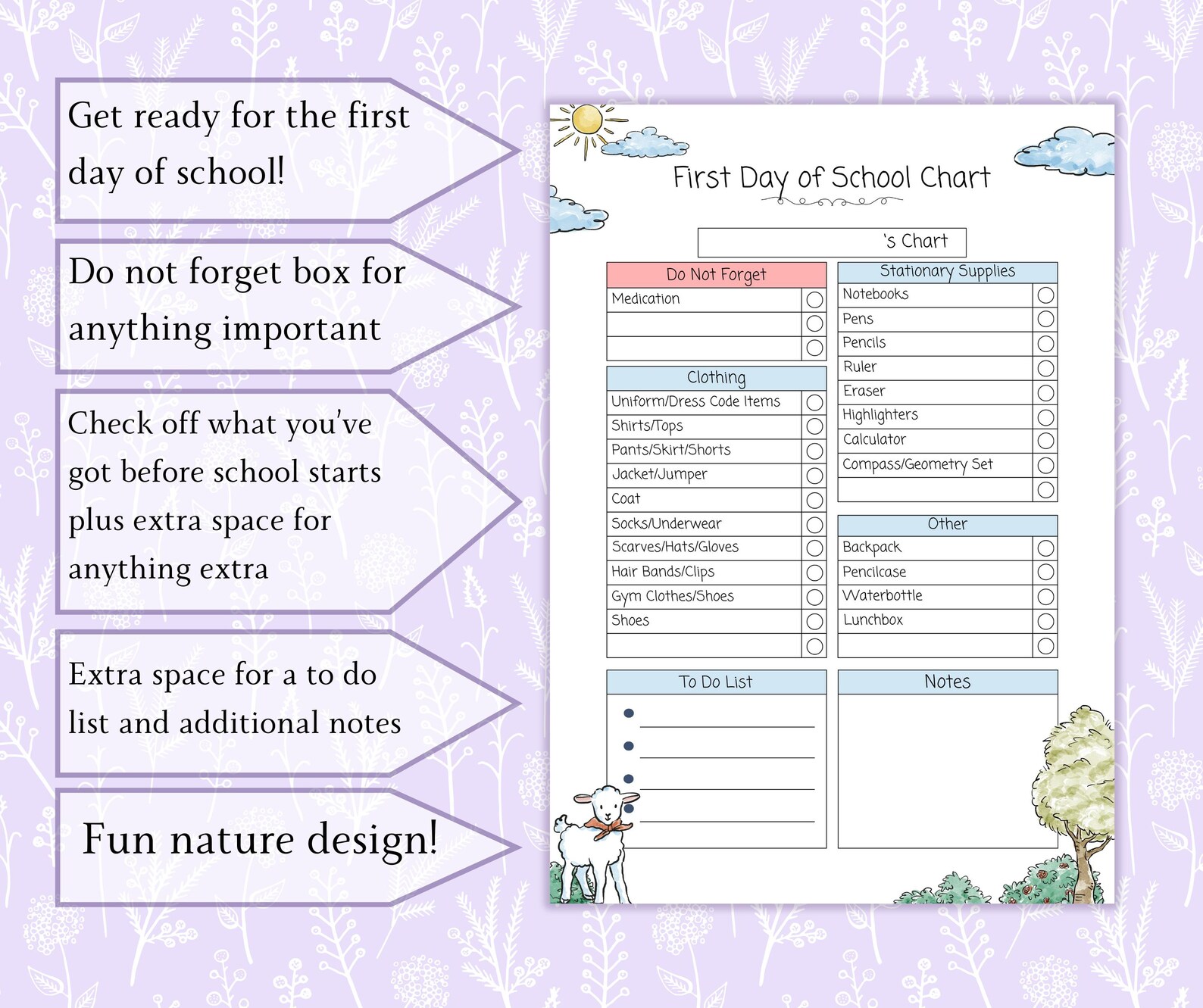 First Day of School Chart Printable PDF | First Day of School Checklist ...