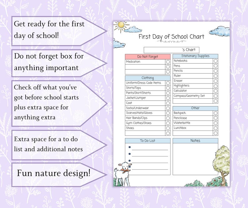 First Day of School Chart Printable PDF | First Day of School Checklist ...