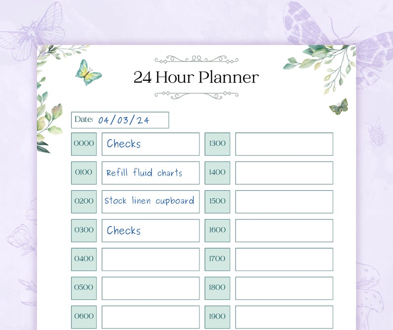 24 Hour Daily Planner Printable PDF Shift Planner to Do List Undated ...