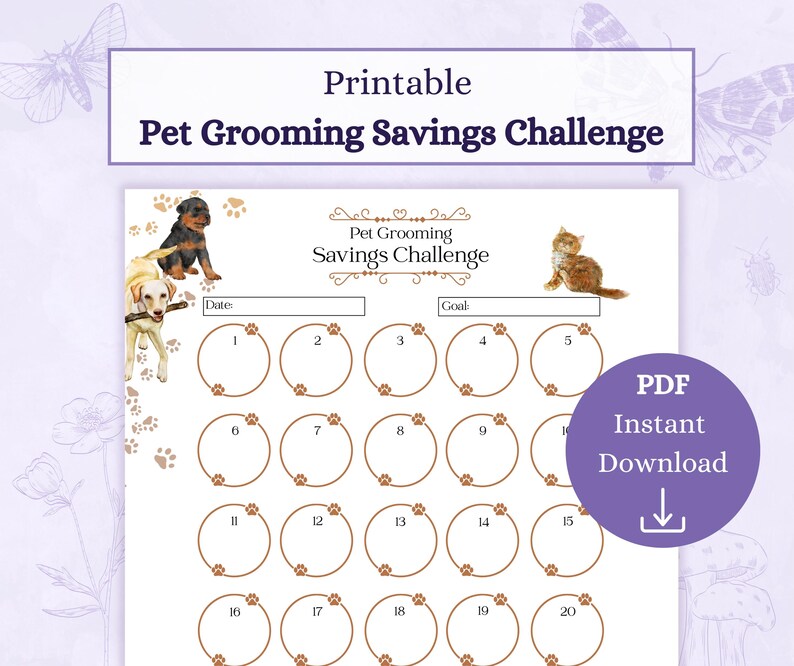 Pet Grooming Savings Challenge Printable PDF | Personal Finance Savings ...