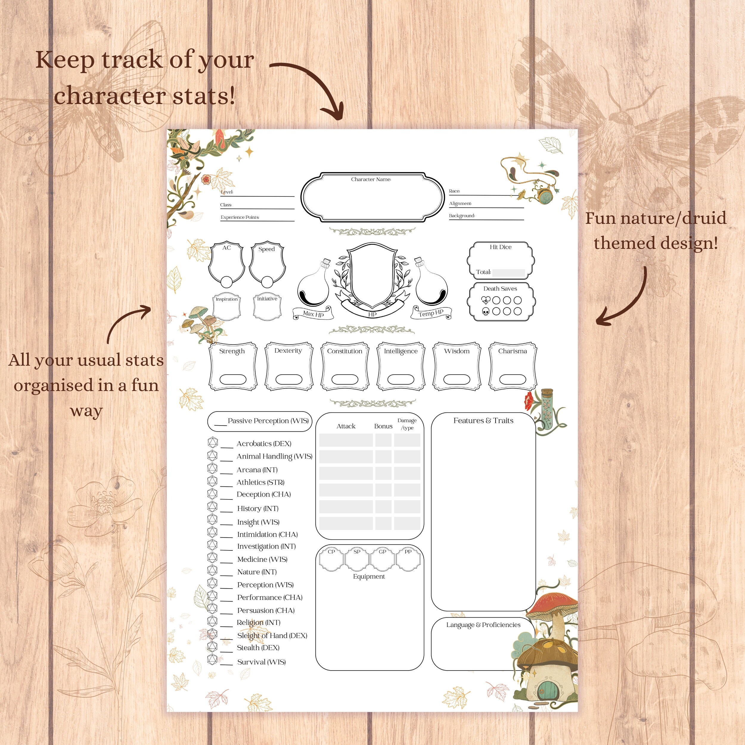 Druid Dnd Character Sheet Printable PDF | Themed Nature Druid Character ...