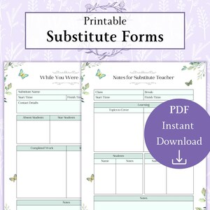 Substitute Forms Bundle Printable PDF | While You Were Away Sheet ...