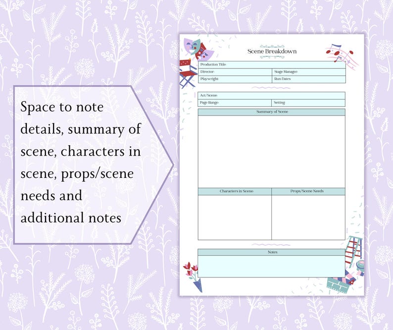 Scene Breakdown Sheet Printable PDF | Scene Study Worksheet | Theater ...