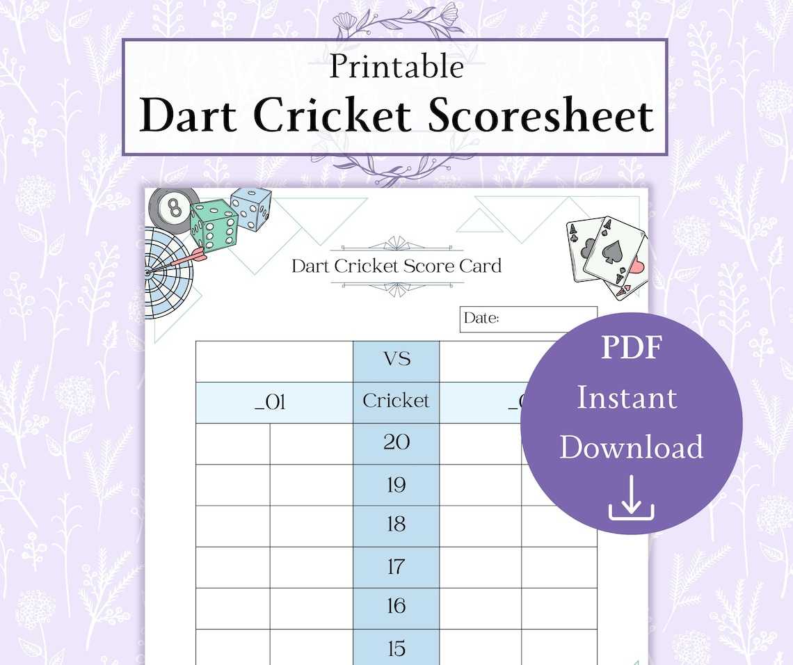 Dart Cricket Scorecard Sheet Printable PDF | Scoreboard Template | Dart ...