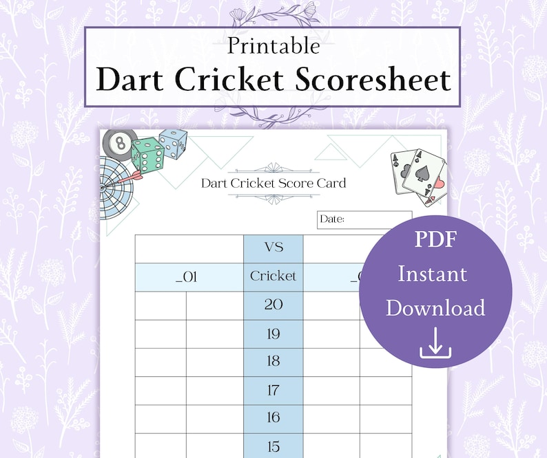 Dart Cricket Scorecard Sheet Printable PDF | Scoreboard Template | Dart ...