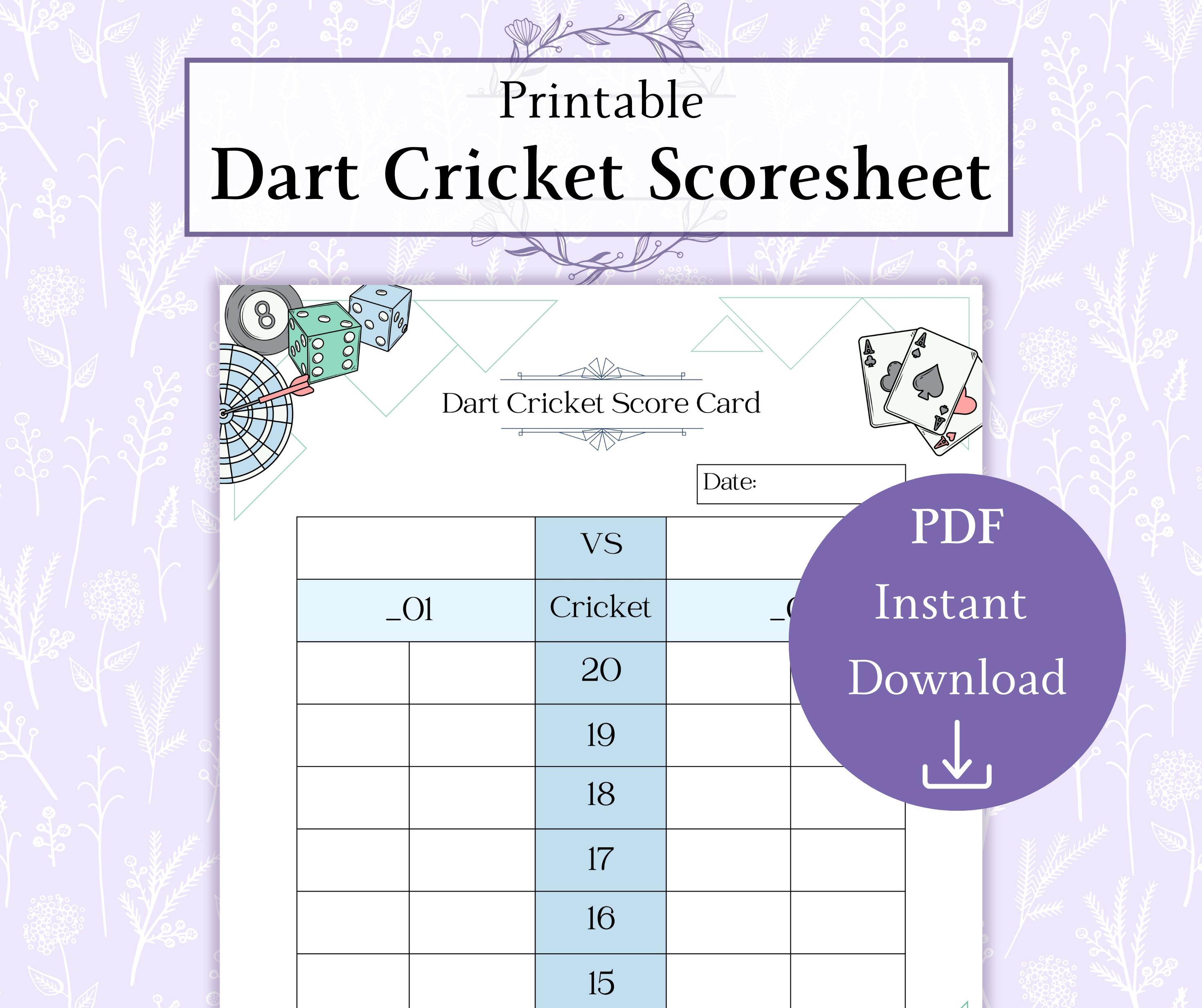 Dart Cricket Scorecard Sheet Printable PDF | Scoreboard Template | Dart ...