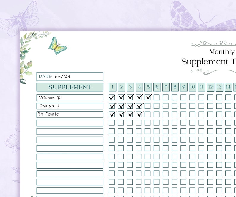 Supplement Tracker Printable PDF | Vitamin Tracker Monthly Checklist ...