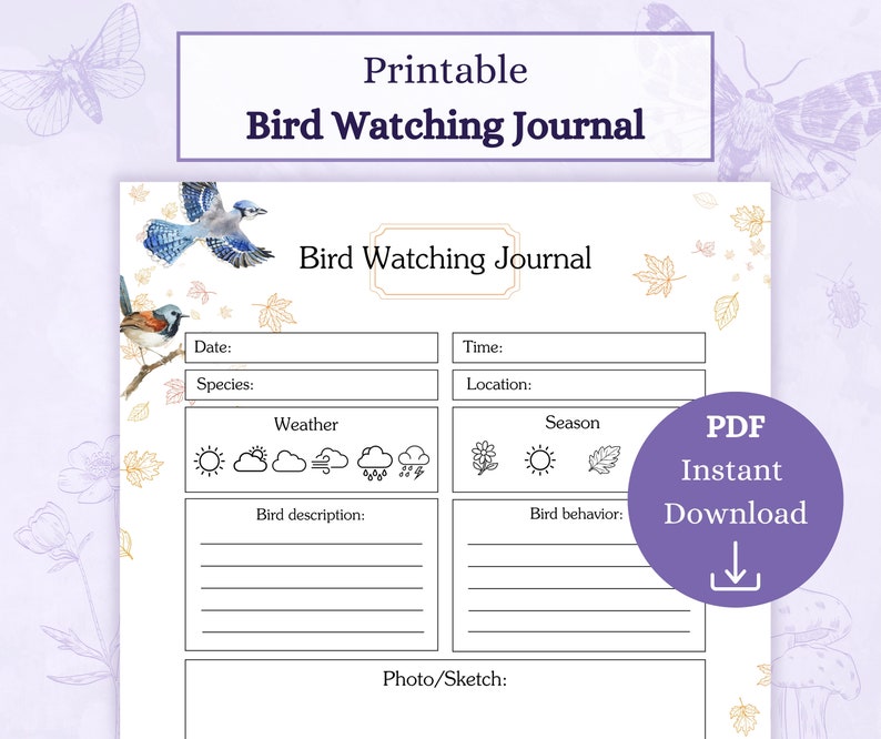 Bird Watching Journal Printable PDF | Bird Diary | Bird Nerd | Birding ...