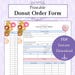 Donuts Order Form Printable PDF | Donut Order Log | Dessert Order Sheet ...