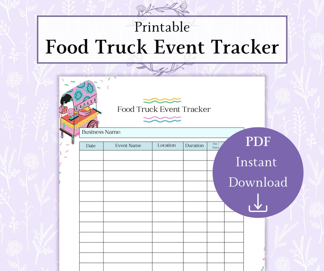 Food Truck Event Tracker Printable PDF | Vendor Event Planner | Food ...