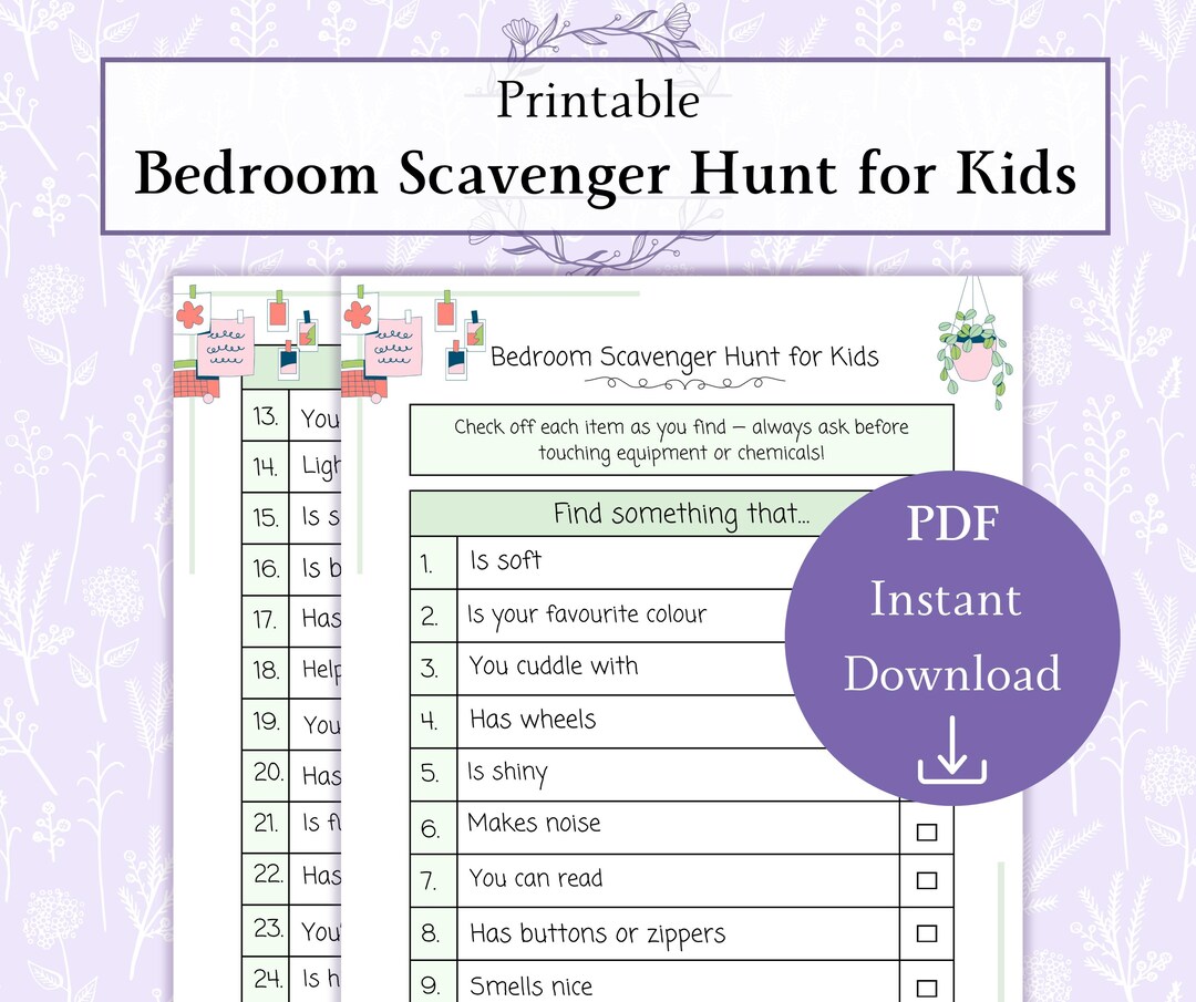 Bedroom Scavenger Hunt for Kids Printable PDF, Indoor Activity Game ...