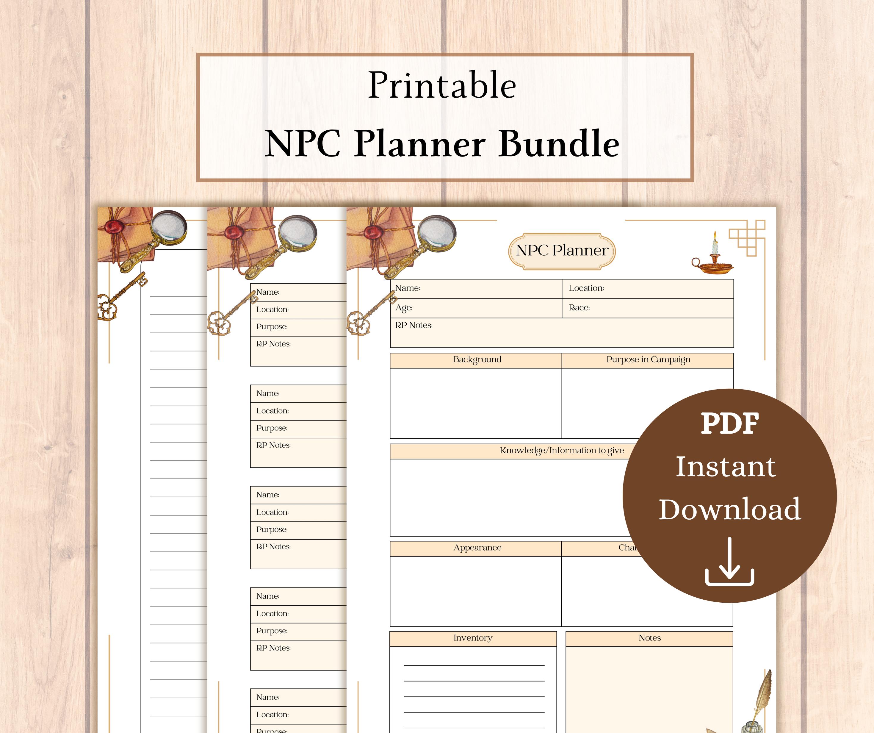 Dnd NPC Tracker Bundle Printable PDF | NPC Planner | Dnd Character ...