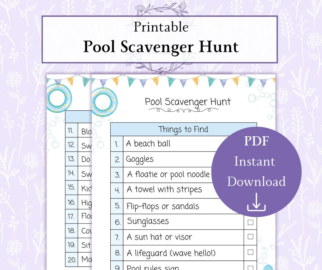 Pool Scavenger Hunt Printable PDF | Summer Pool Game | Swimming Hunt ...