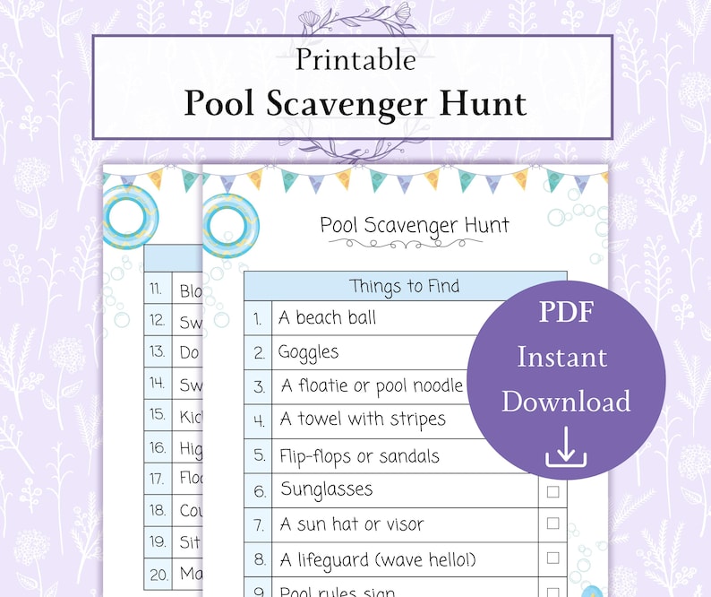 Pool Scavenger Hunt Printable PDF | Summer Pool Game | Swimming Hunt ...
