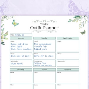 Outfit Planner Printable PDF | Clothes Organiser | Outfit Log | Weekly ...