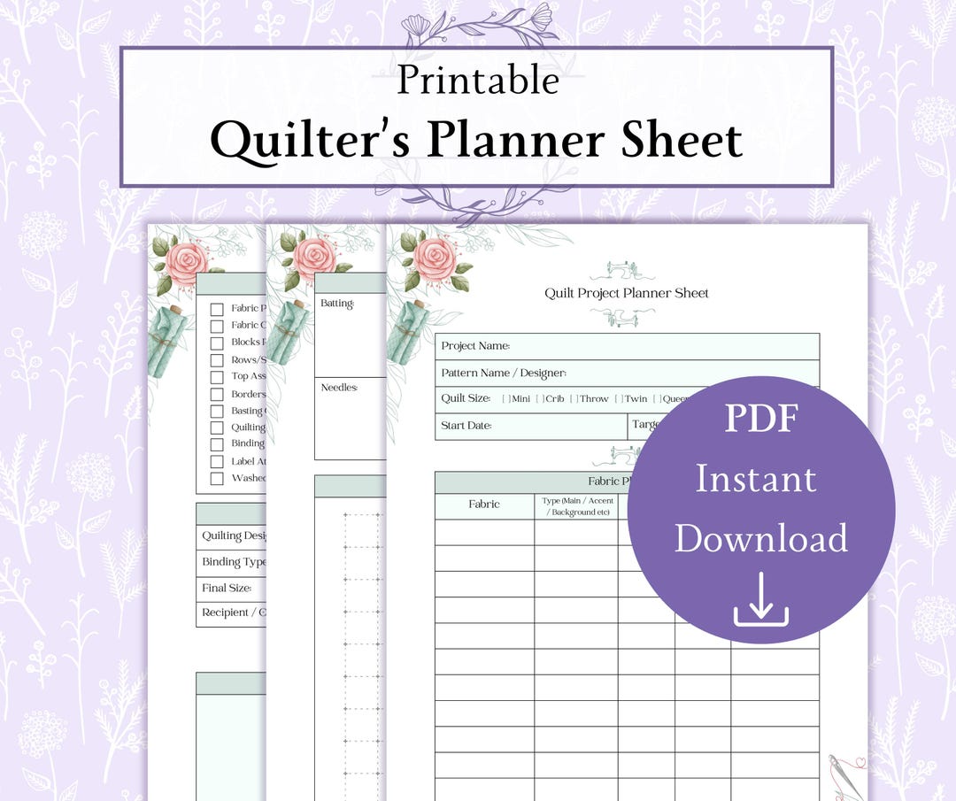 Quilters Planning Sheet Printable PDF, Quilt Project Planner, Quilting ...