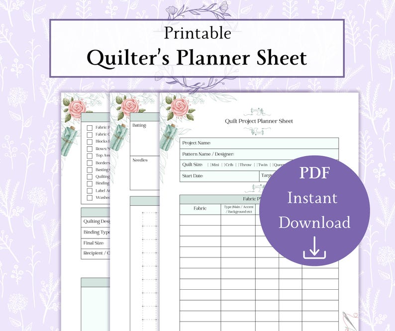 Quilters Planning Sheet Printable PDF, Quilt Project Planner, Quilting ...