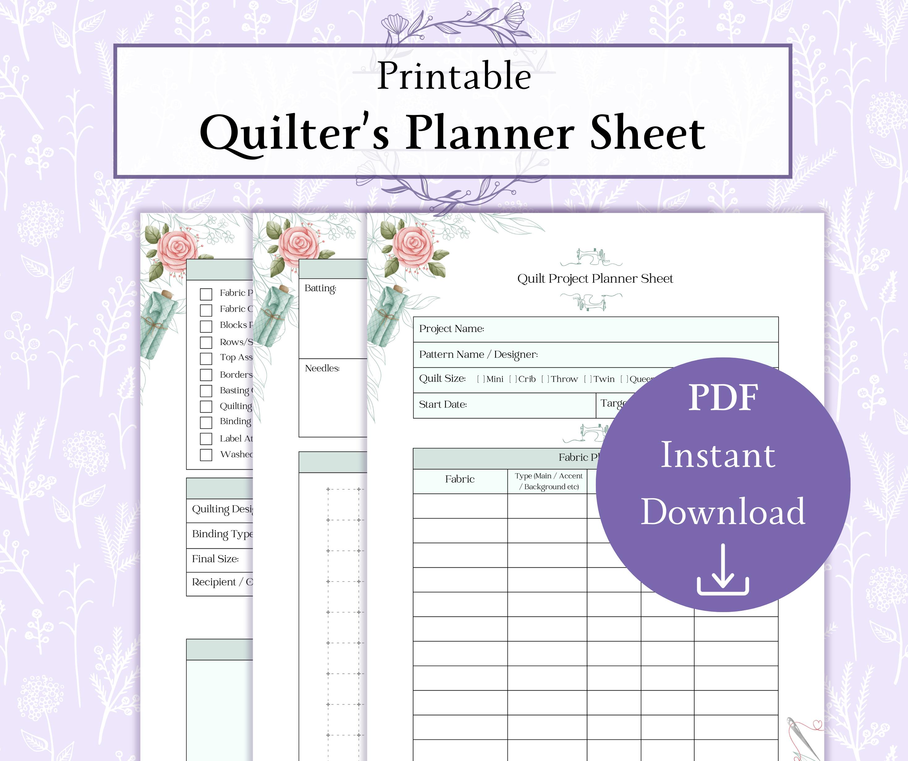 Quilters Planning Sheet Printable PDF, Quilt Project Planner, Quilting ...