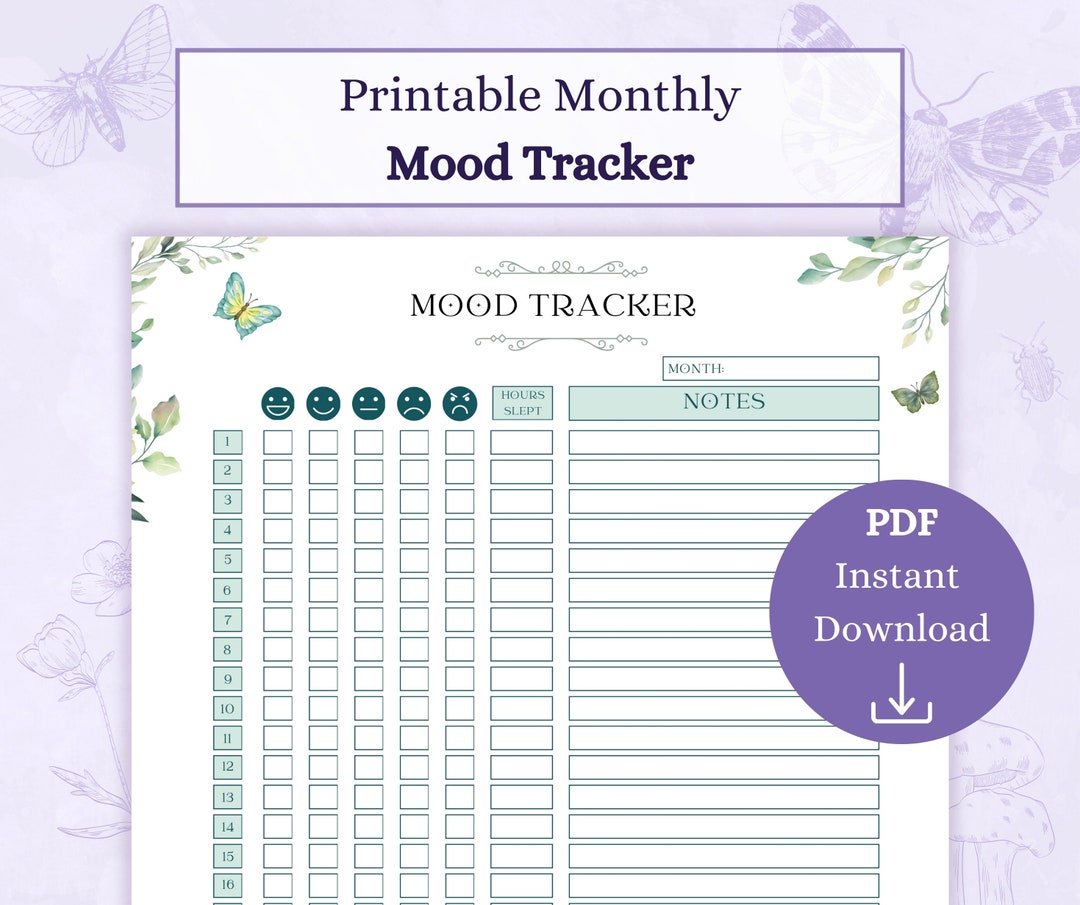 Monthly Mood Chart Printable PDF | Mood Tracker | Feelings Tracker ...