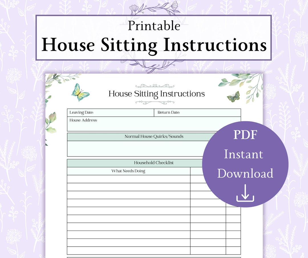 House Sitting Instructions Printable PDF | House Sitter Plan | House ...