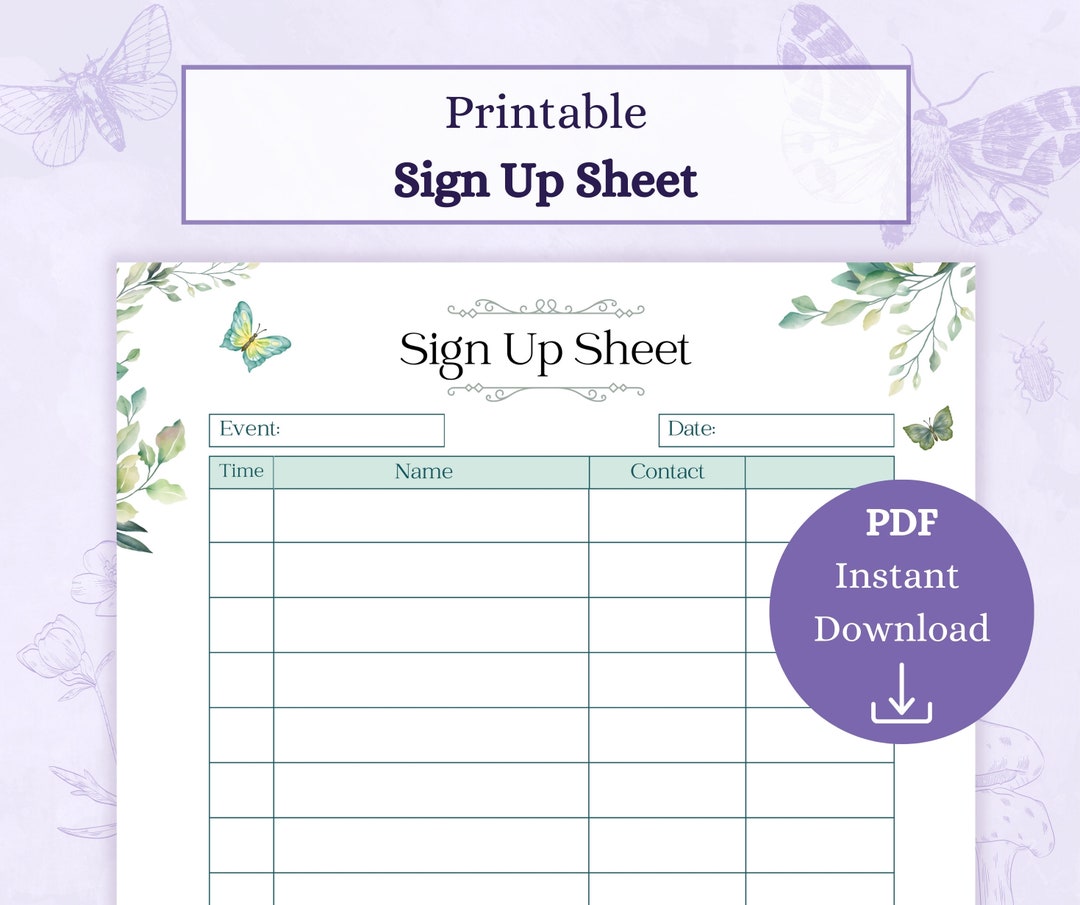 Sign up Sheet Printable PDF | Registration Sheet | Visitor Management ...