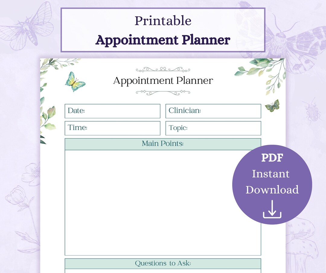 Doctors Appointment Planner Printable PDF | Medical Appointment ...
