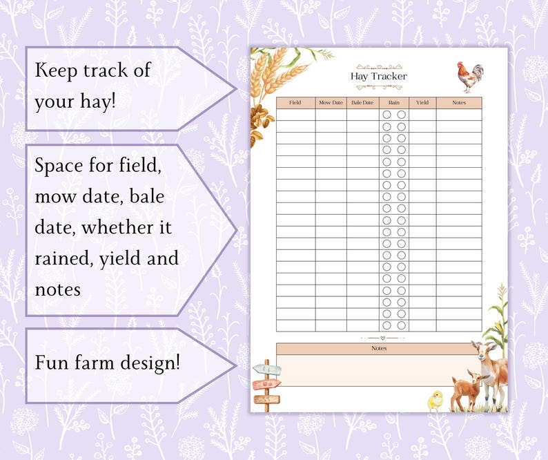 Hay Tracker Printable PDF | Farm Record Keeping | Hay Yielding Chart ...