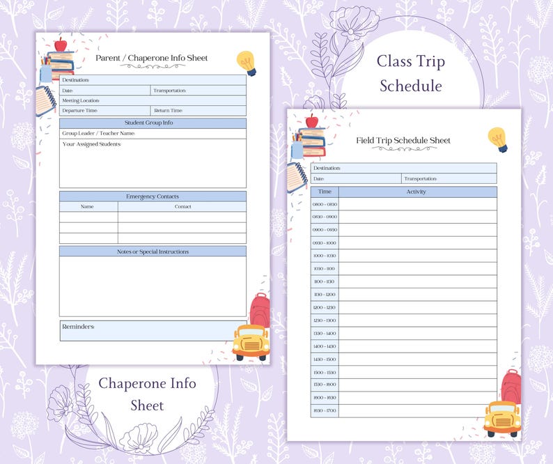 Teacher Field Trip Bundle Printable PDF, Class Trip Organizer, Field ...