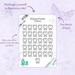 Flossing Tracker Challenge Printable PDF | Dental Floss Log | Dental ...