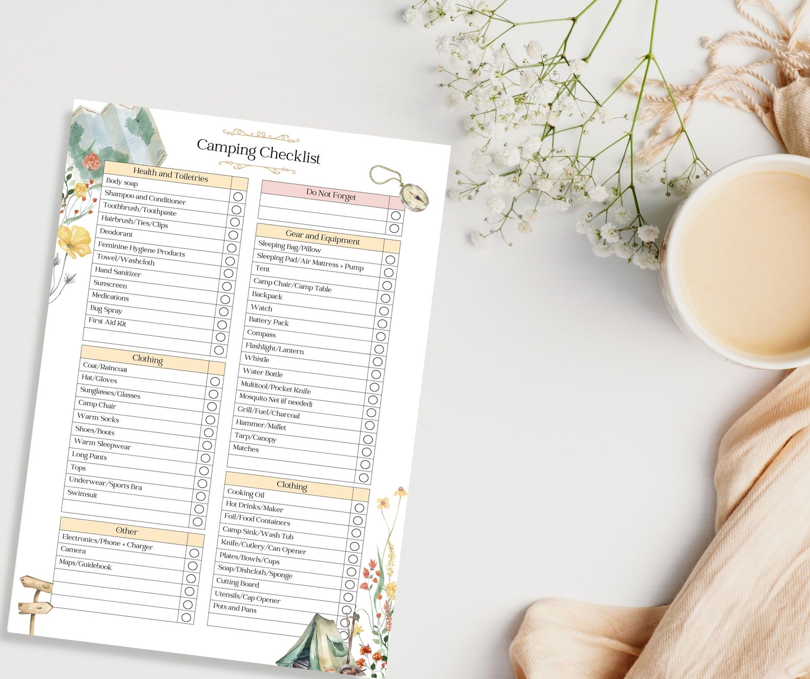 Camping Checklist Printable PDF | Travel Packing List | Camp Packing ...