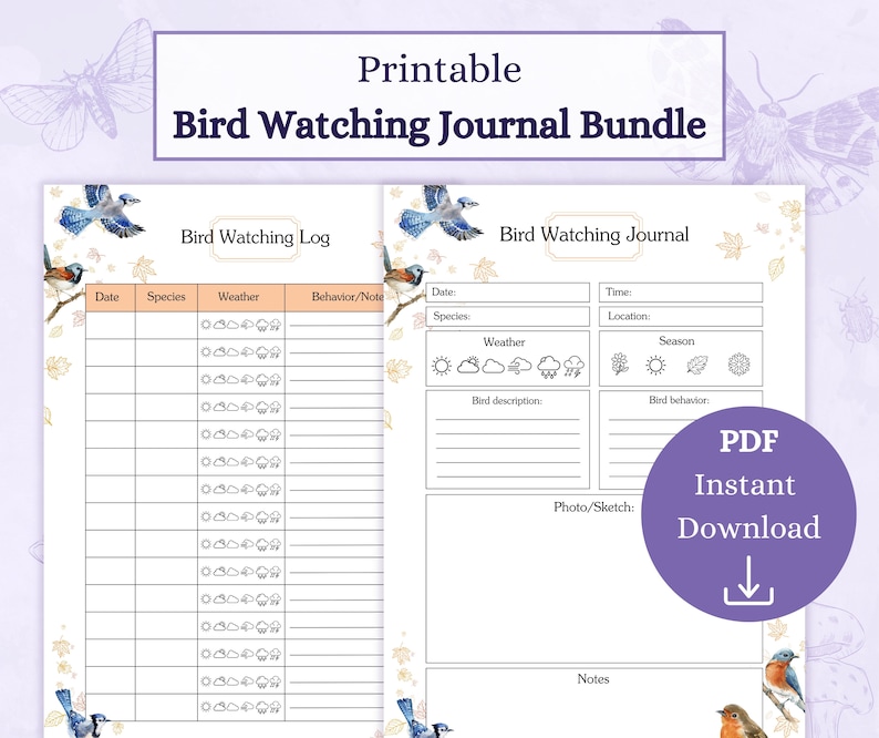 Bird Watching Journal Bundle Printable PDF | Bird Nerd | Bird Diary ...