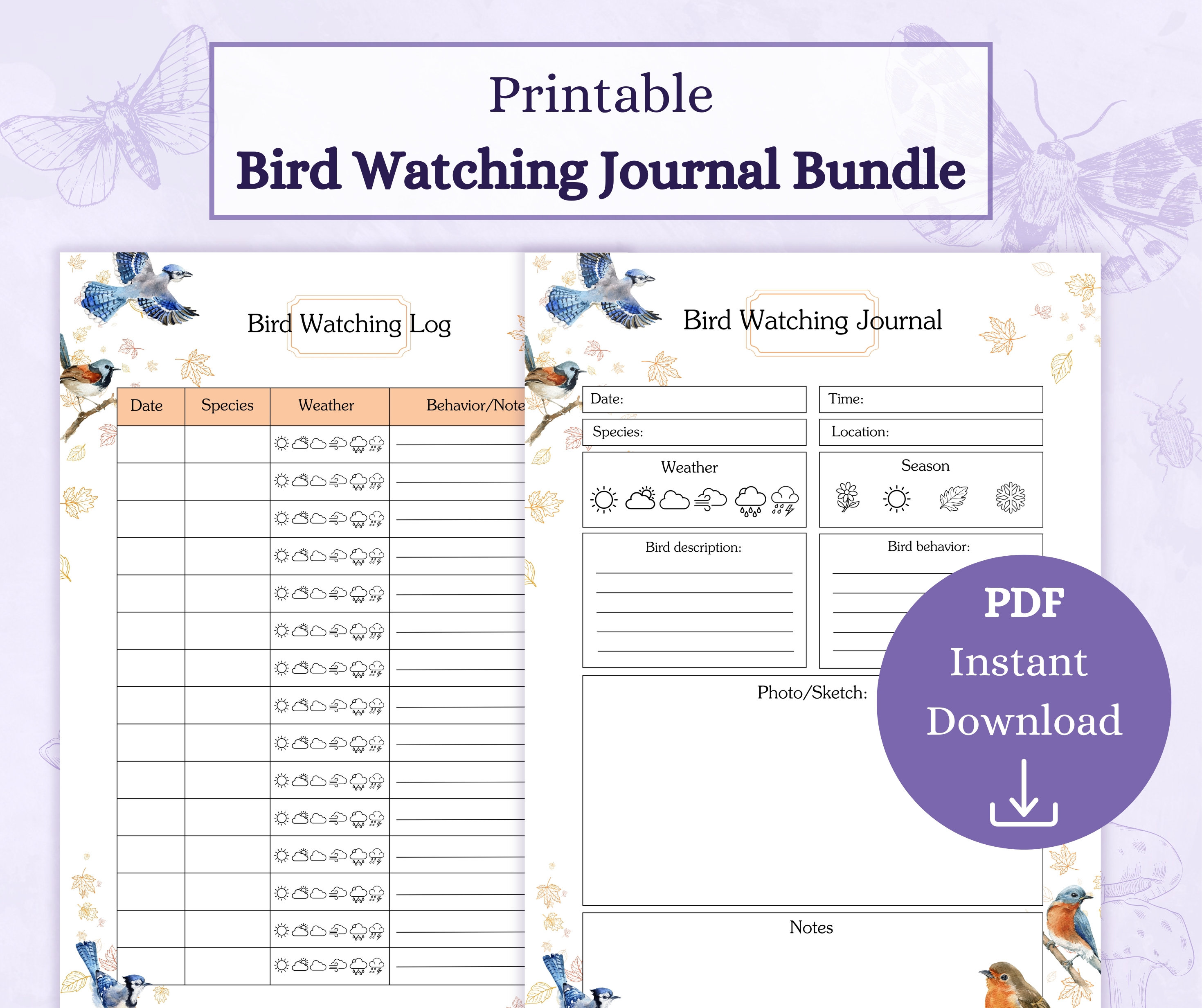 Bird Watching Journal Bundle Printable PDF | Bird Nerd | Bird Diary ...