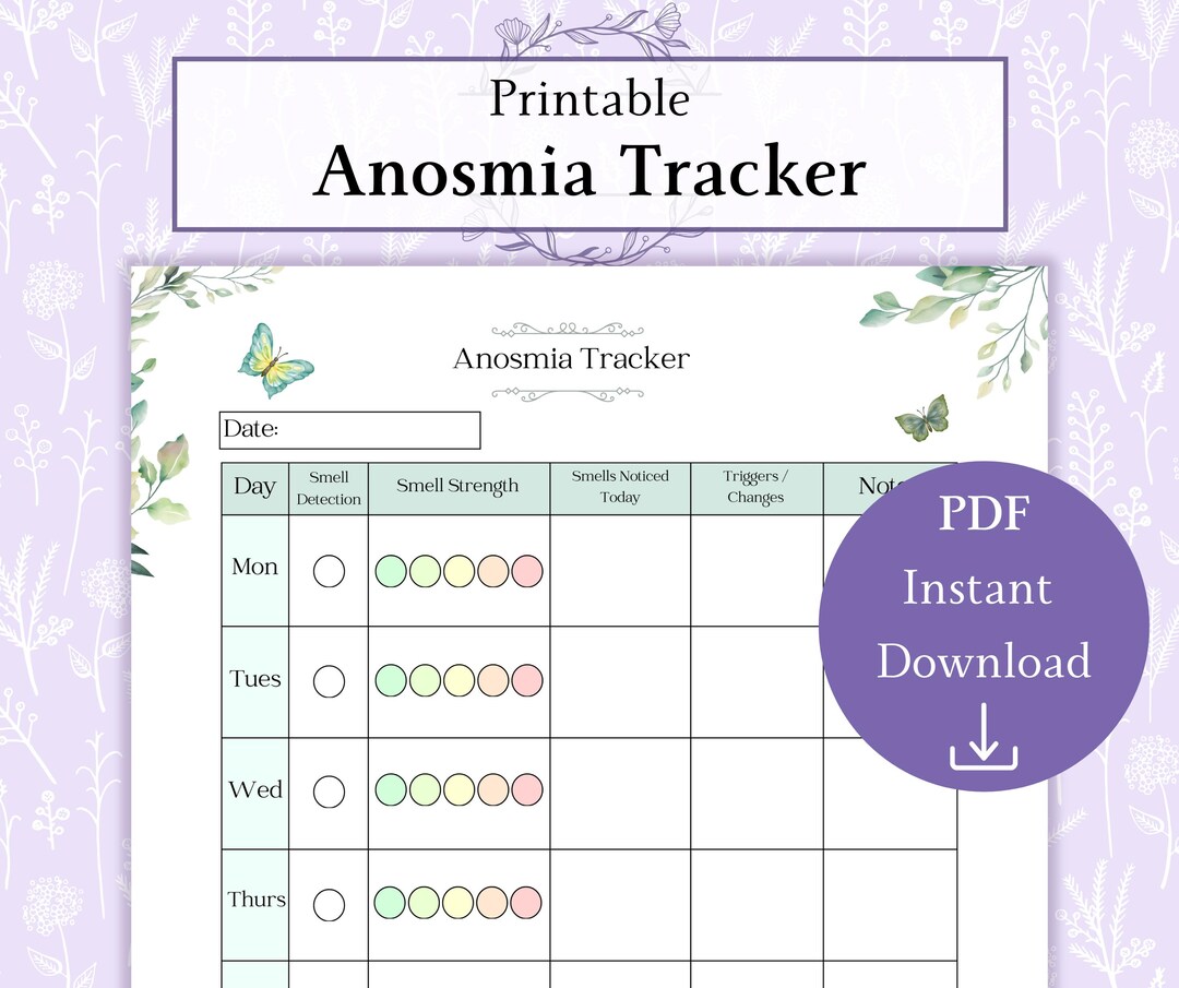 Anosmia Tracker Printable PDF | Loss of Smell Log | Weekly Smell ...