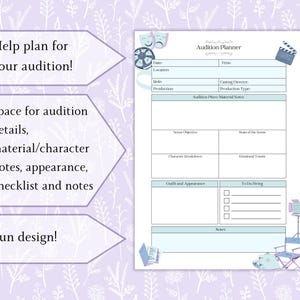 Audition Log Bundle Printable PDF | Audition Planner | Audition Sheet ...