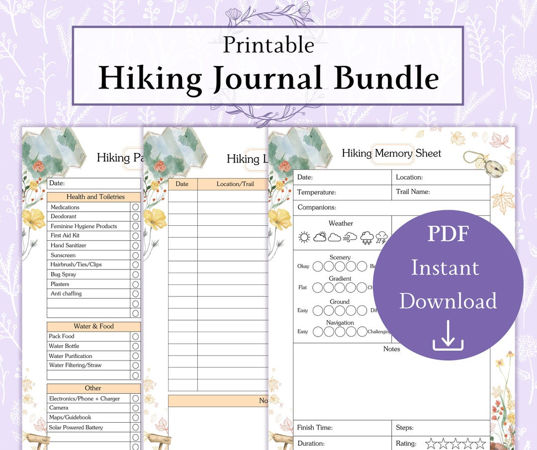 Hiking Journal Bundle Printable PDF | Hiking Logbook | Adventure ...