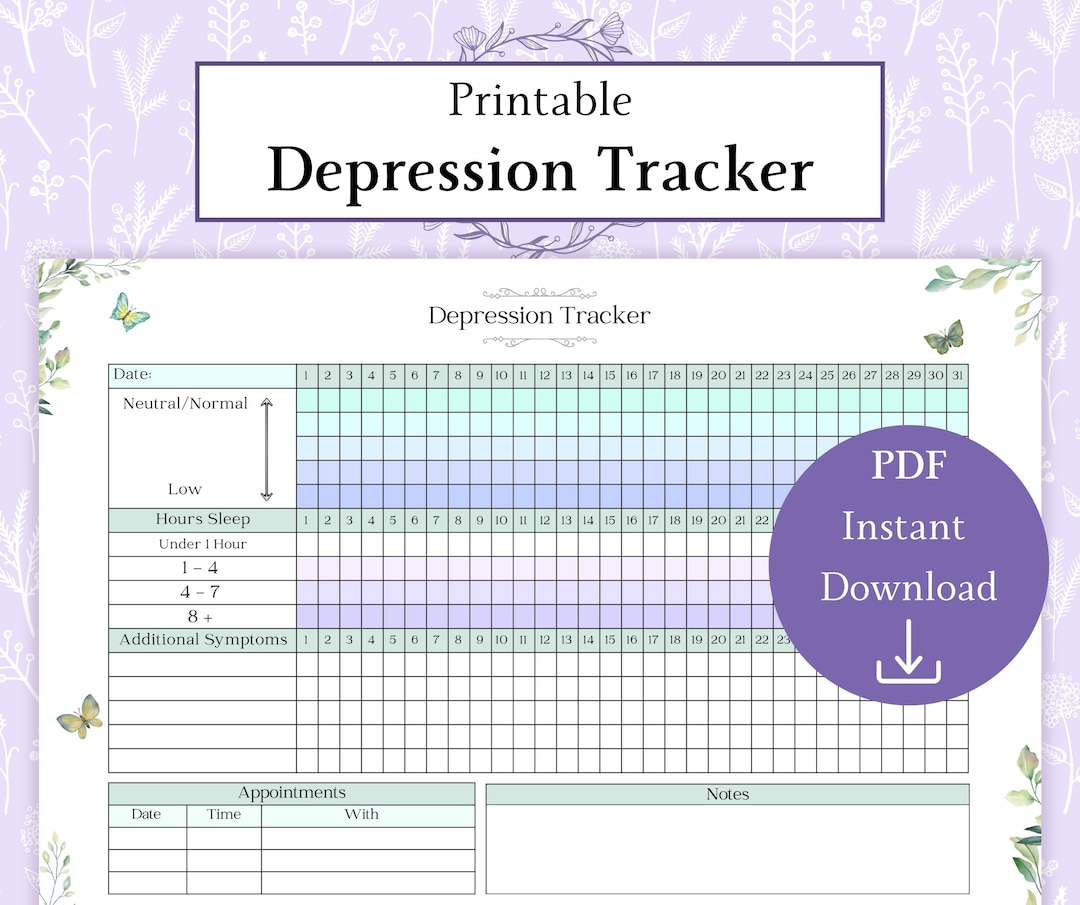 Depression Tracker Printable PDF | Symptom Journal | Mood Tracker ...