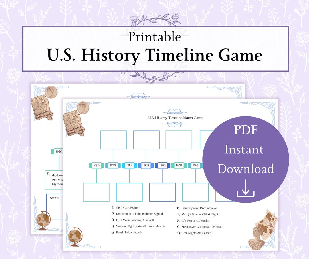 US History Timeline Game Printable PDF, American History Timeline Match ...