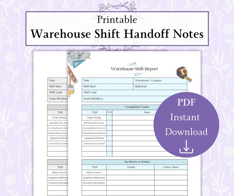 Warehouse Shift Report Printable PDF | Shift Handoff Notes | Warehouse ...