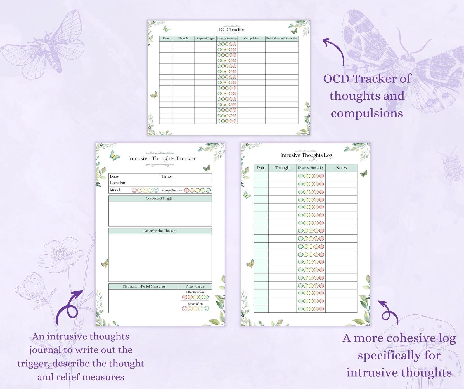 OCD and Intrusive Thoughts Journal Bundle Printable PDF | OCD Tracker ...