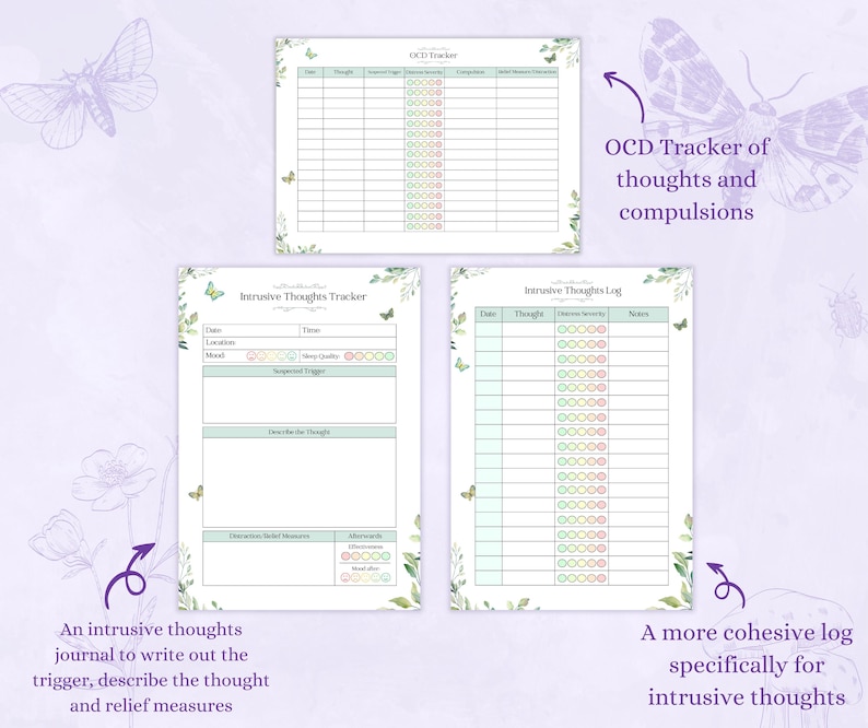 OCD and Intrusive Thoughts Journal Bundle Printable PDF | OCD Tracker ...