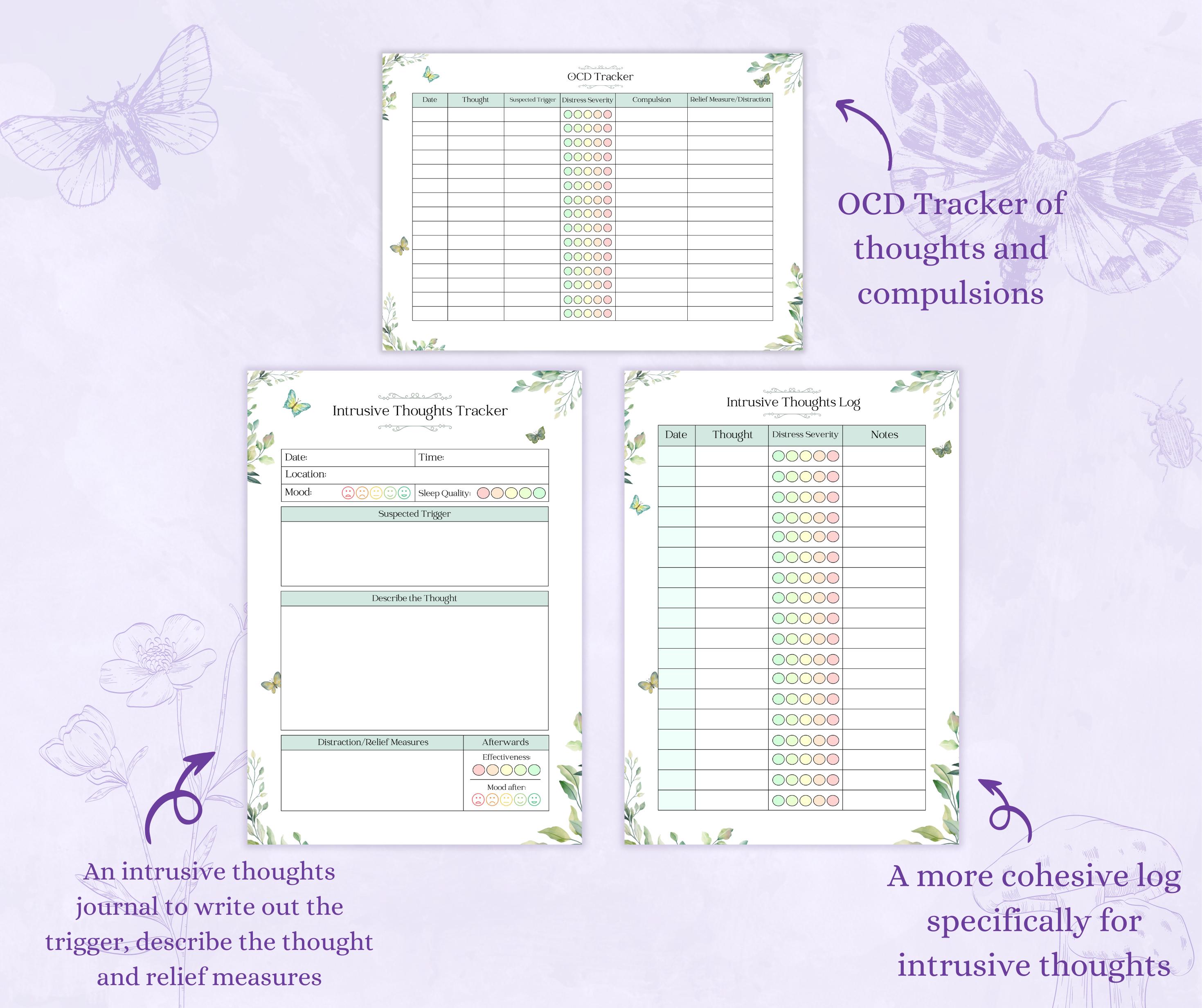OCD and Intrusive Thoughts Journal Bundle Printable PDF | OCD Tracker ...
