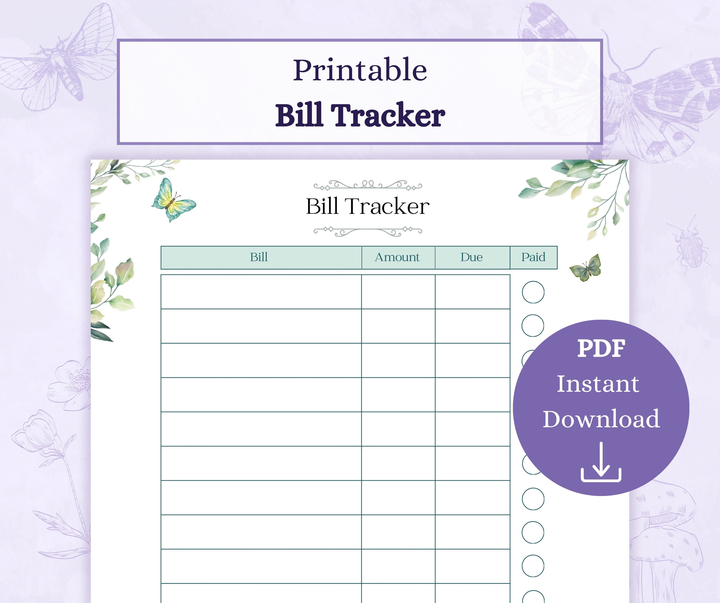 Bill Tracker Printable PDF | Payment Log | Money Diary | Bill Schedule ...