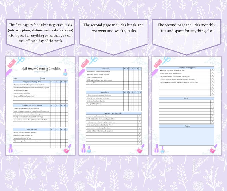 Nail Salon Cleaning Checklist Printable PDF | Nail Salon Documents ...