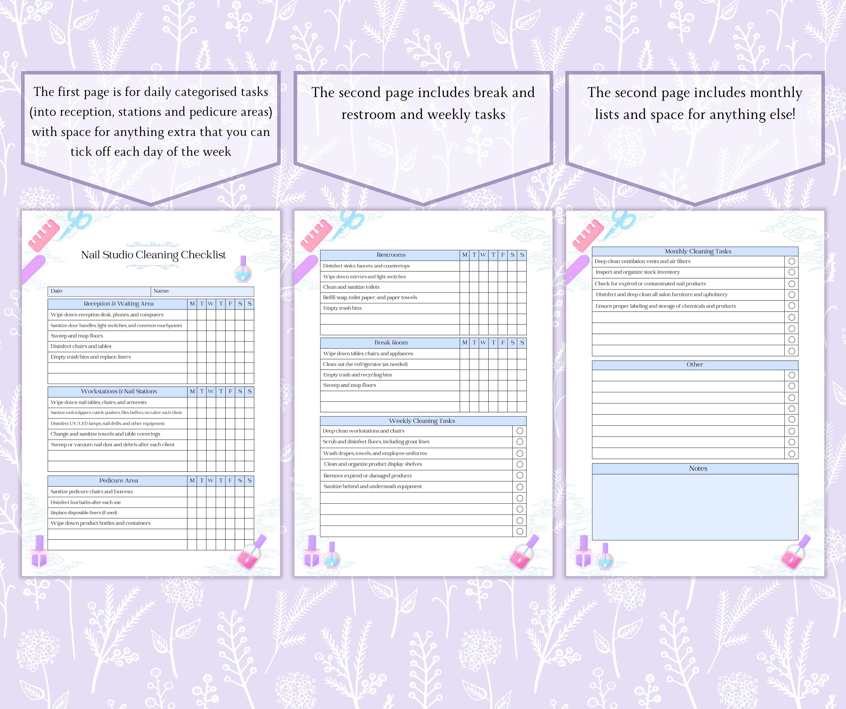 Nail Salon Cleaning Checklist Printable PDF | Nail Salon Documents ...