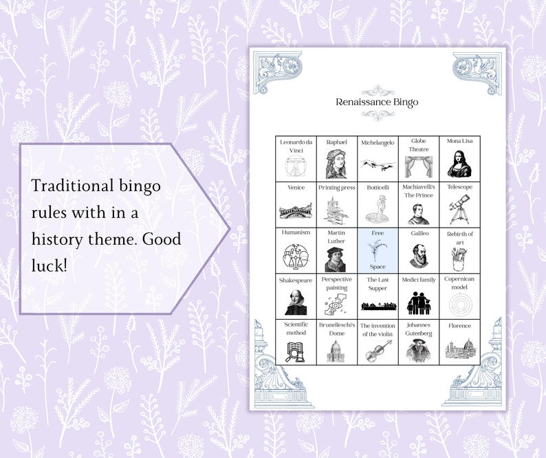 Renaissance Bingo Game Printable PDF, Art History Classroom Activity ...