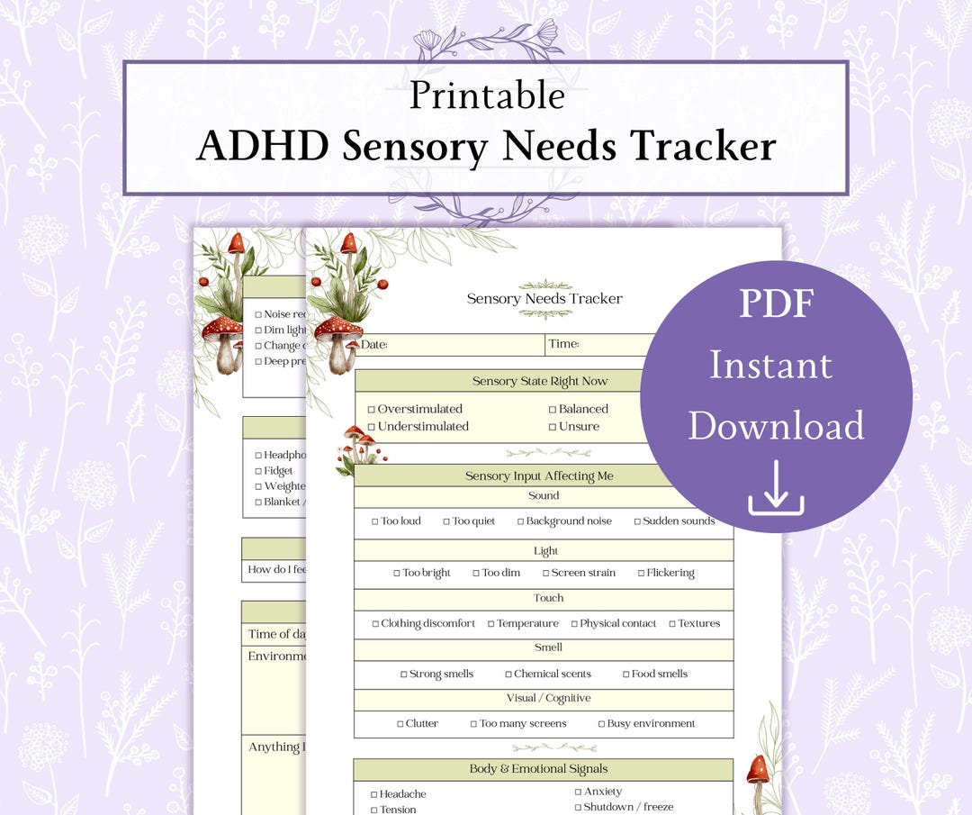 ADHD Sensory Needs Tracker Printable PDF, Sensory Overload and ...