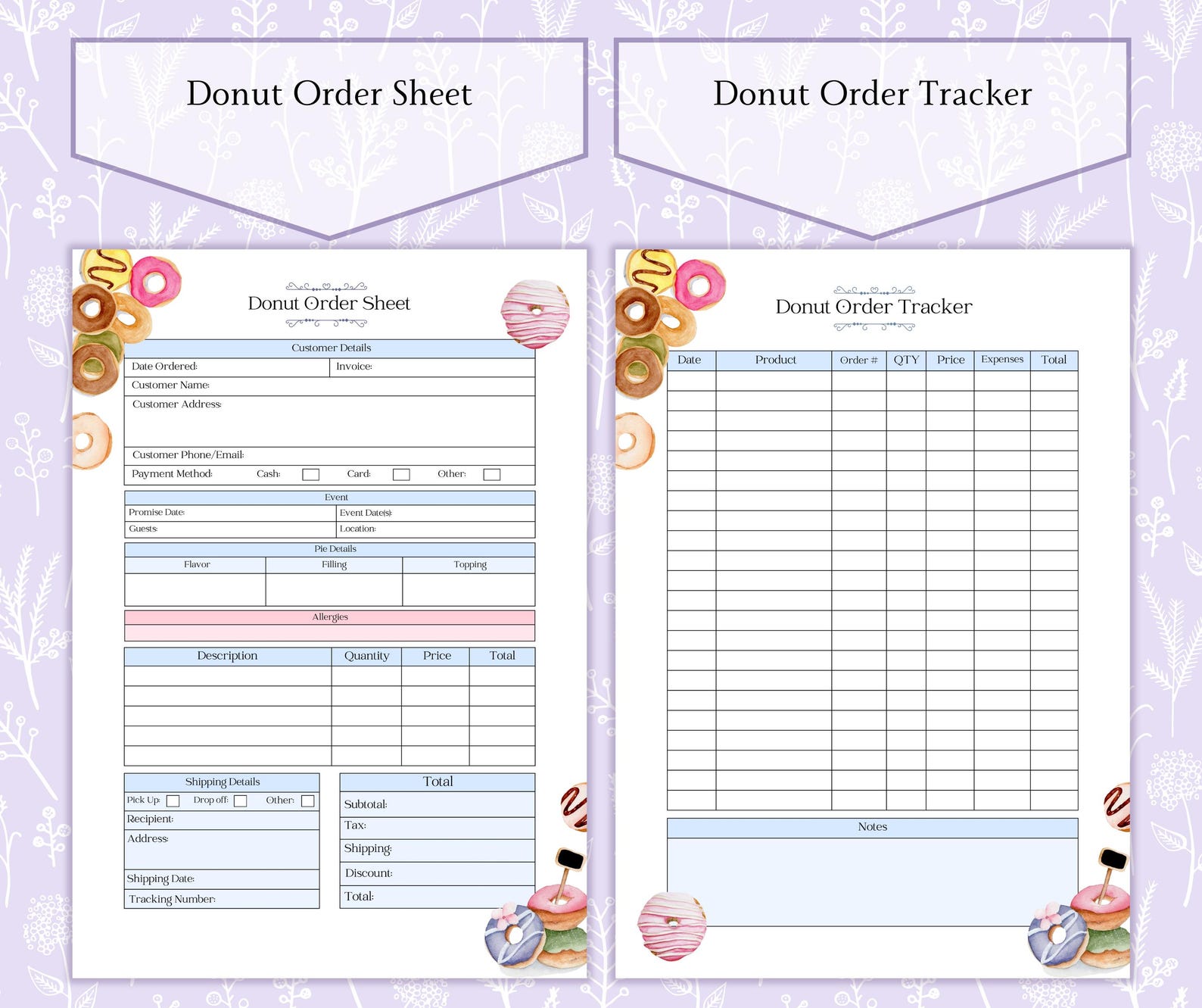Donuts Order Form Printable PDF | Donut Order Log | Dessert Order Sheet | Business Tracker ...